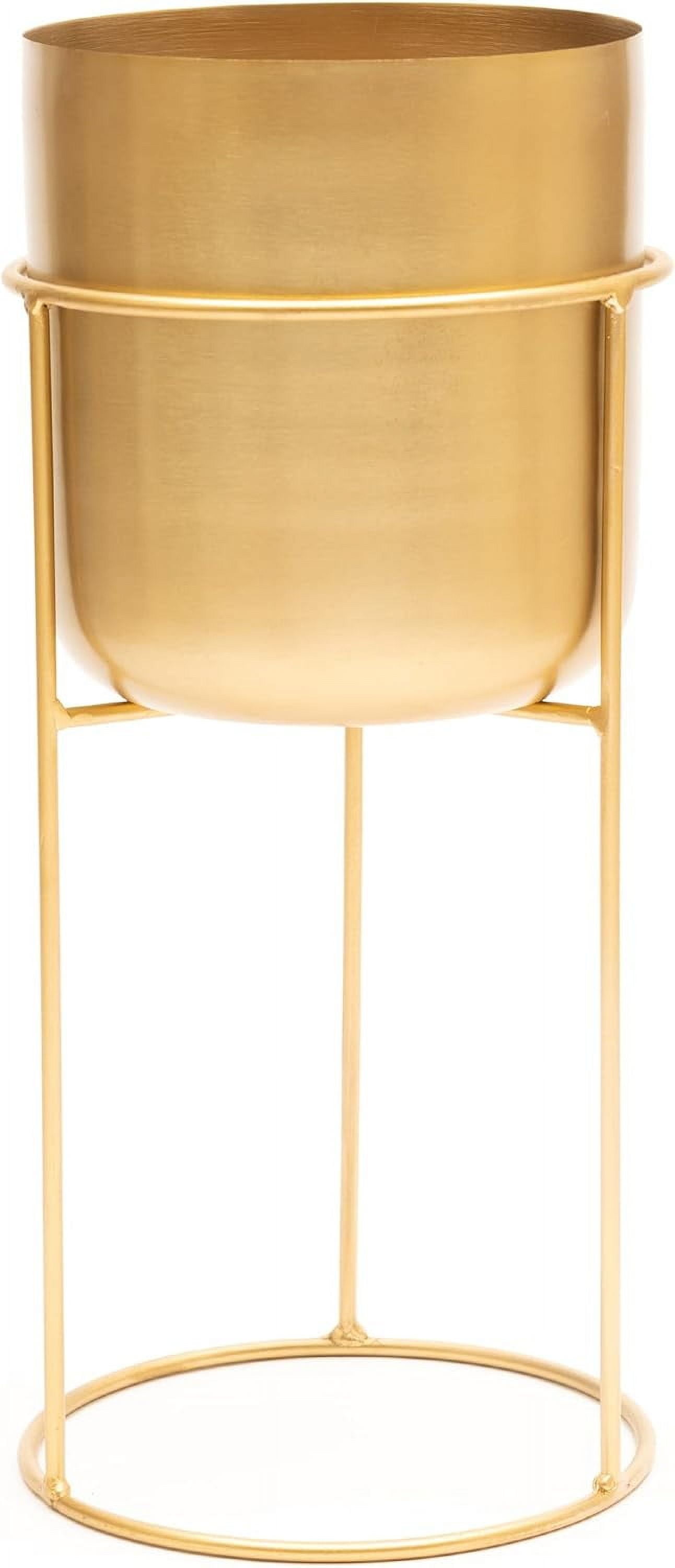 Matt Metal Plant Pot with Gold Plant Stand - Tall 20 Inch Height Large ...