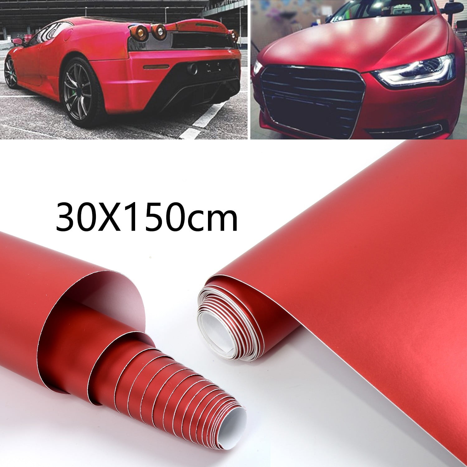 Matt Satin Red Car Wrapping Film Chrome Metallic Red Vinyl Sticker Car ...
