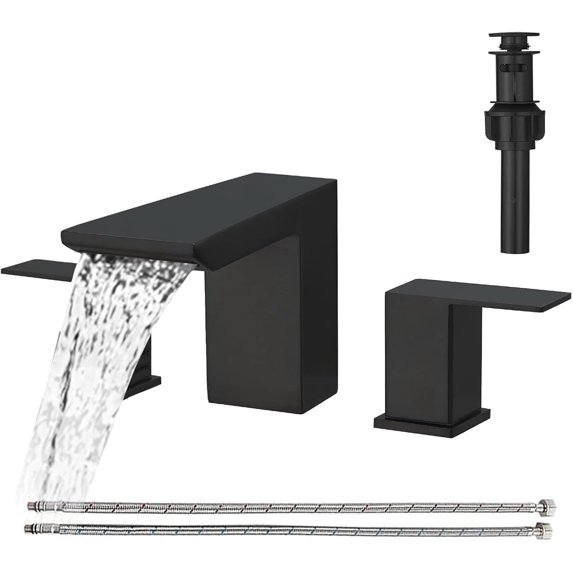 Matte Bathroom Faucet 3 Holes Two Handles Vanity Widespread 8 Inch Sink ...