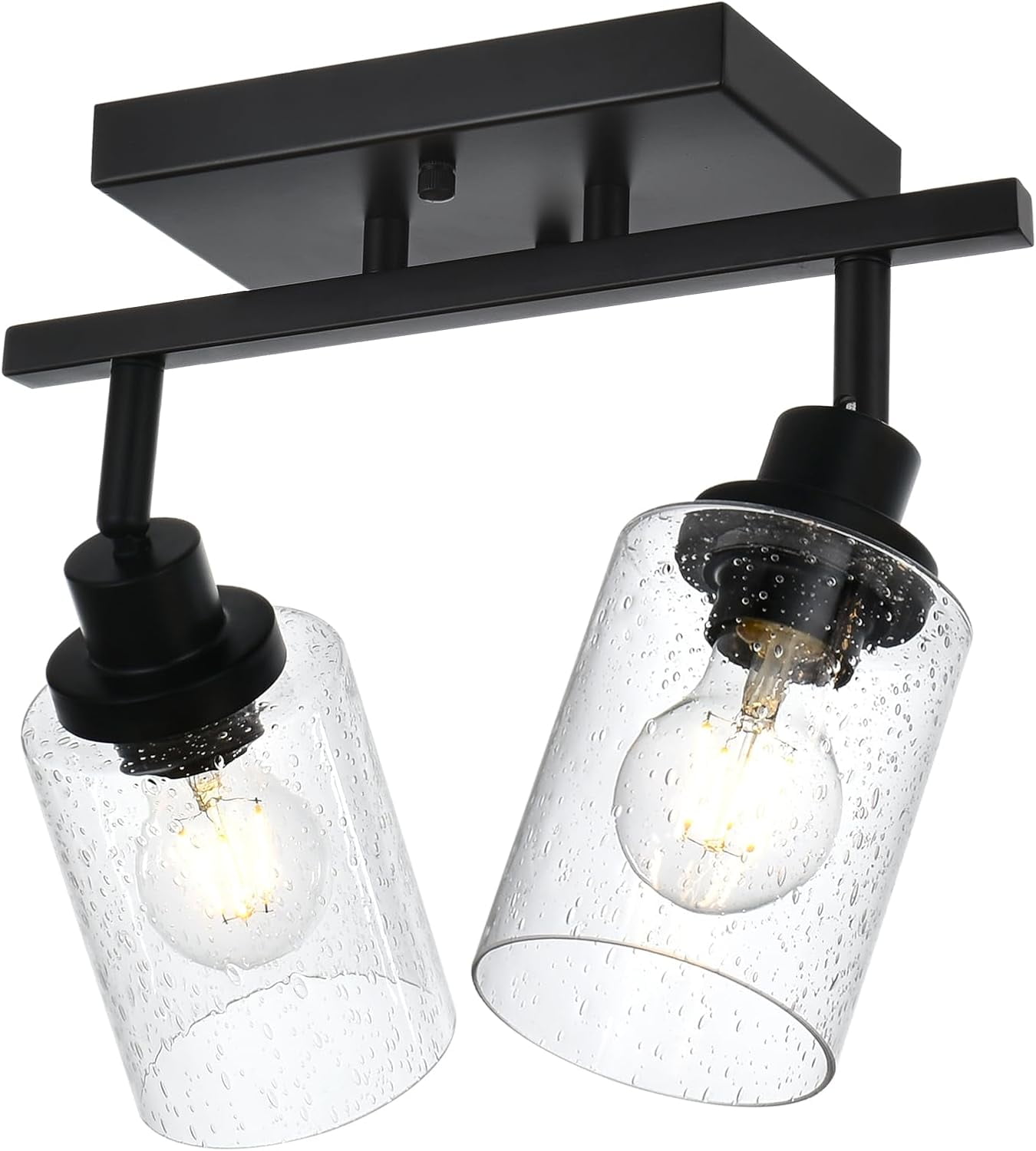 Matte Black 2-Light Wall Sconce Spotlight Fixtures with Seeded Glass ...