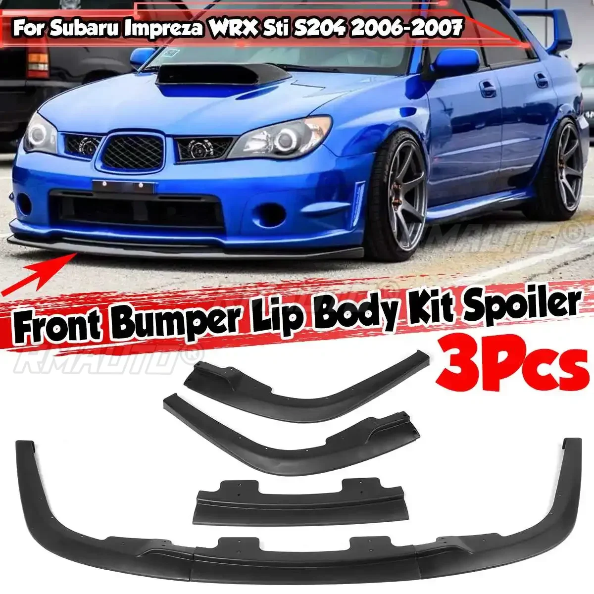 Matte Black 3x Car Front Bumper Splitter Lip Diffuser Spoiler Guard ...