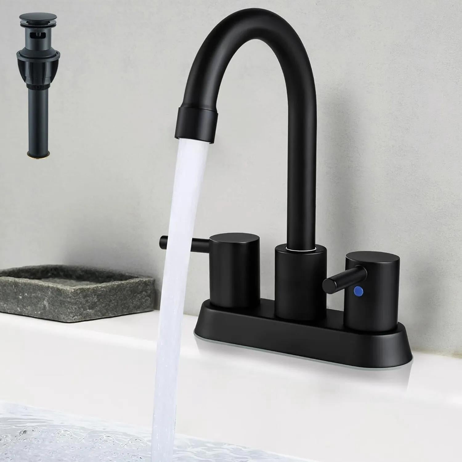 Matte Black Basin Sink Faucet Bathroom Faucet with Drain Three Holes ...
