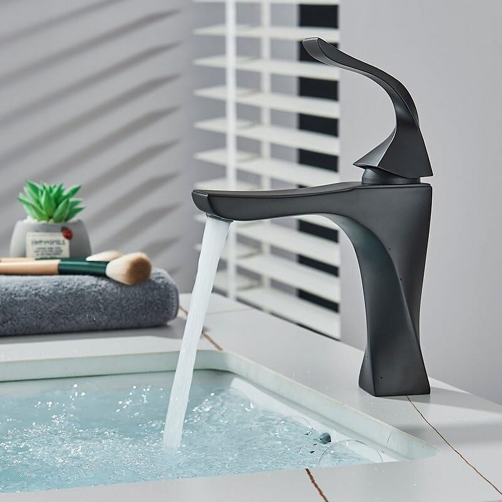 Matte Black Bathroom Basin Faucet Spiral Column Design Tap Deck Mount ...