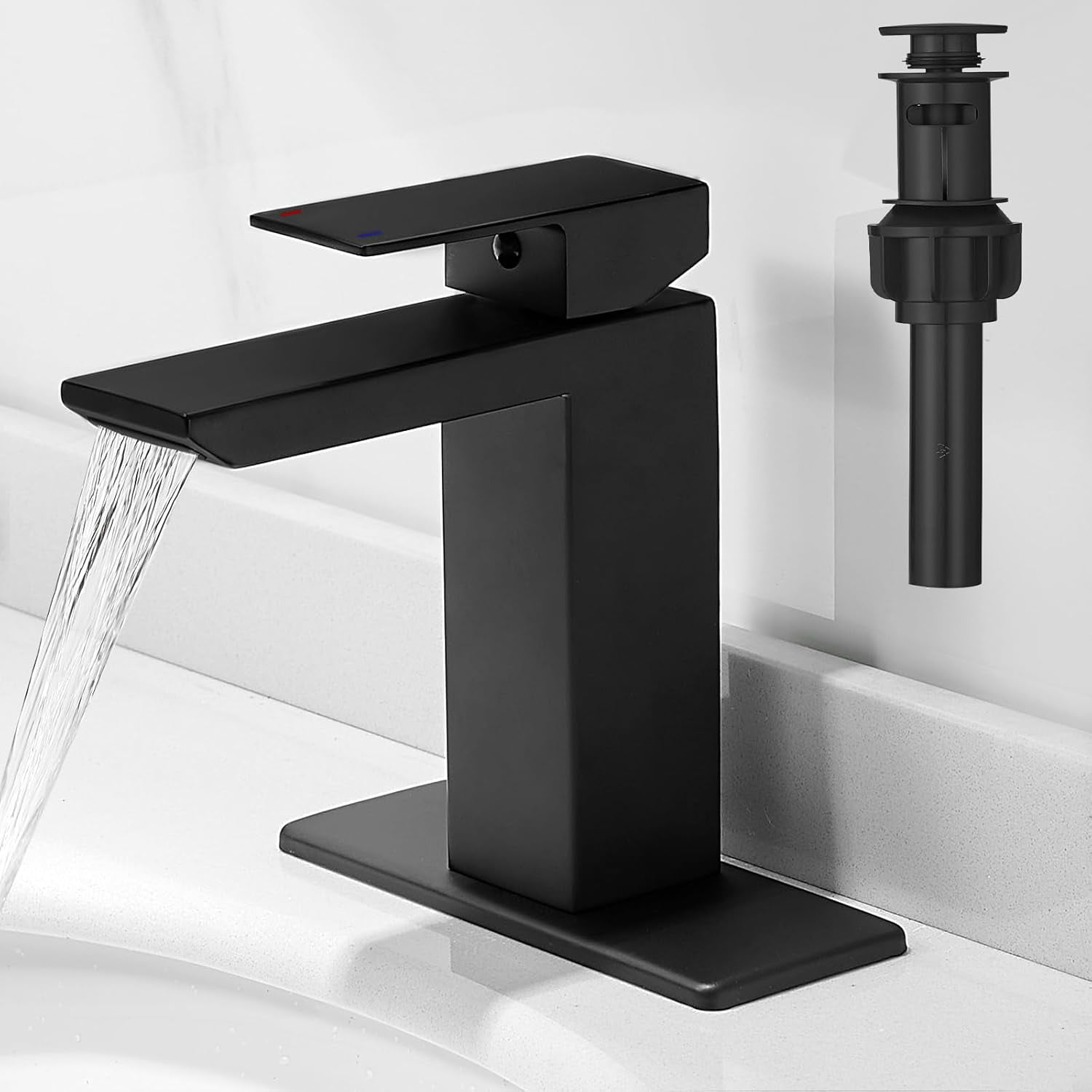 Matte Black Bathroom Faucets Set with Pop Up Drain Single Handle ...