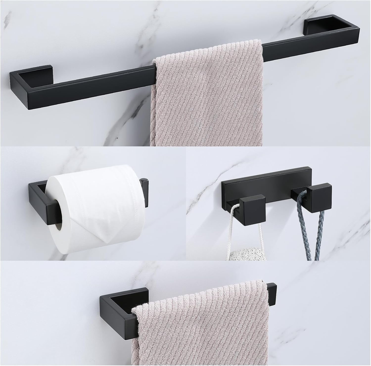 Matte Black Bathroom Hardware Set, 4-Piece Bath Towel Bar Set SUS304 ...