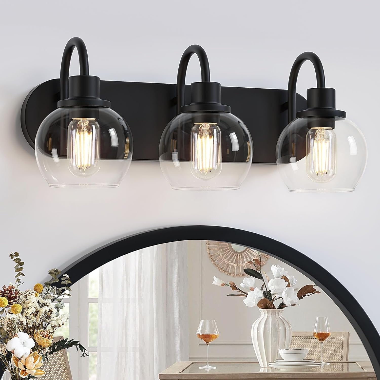Matte Black Bathroom Light Fixtures Vanity Light for Bathroom 3 Lights ...