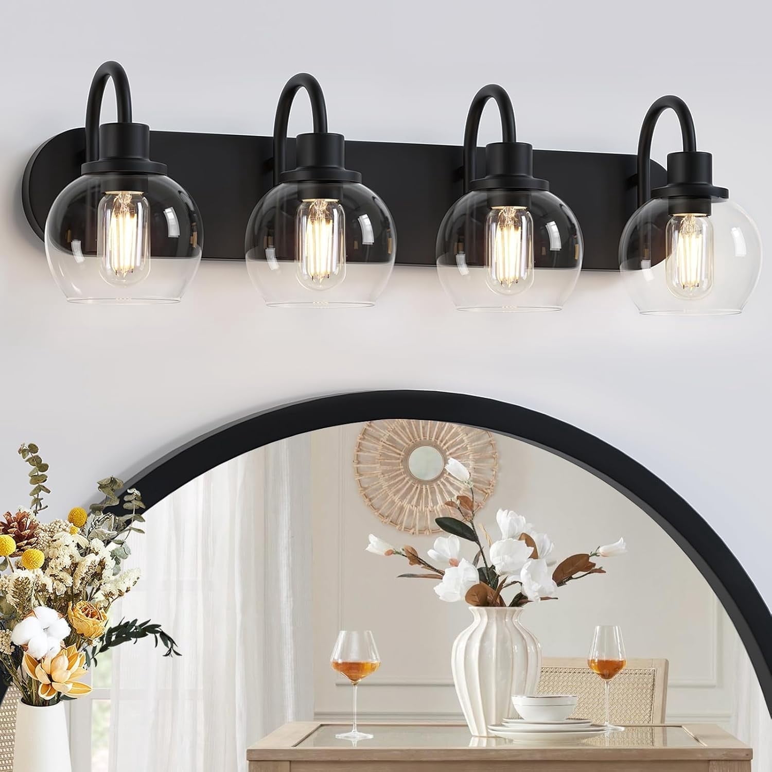 Matte Black Bathroom Light Fixtures Vanity Light for Bathroom 4 Lights ...