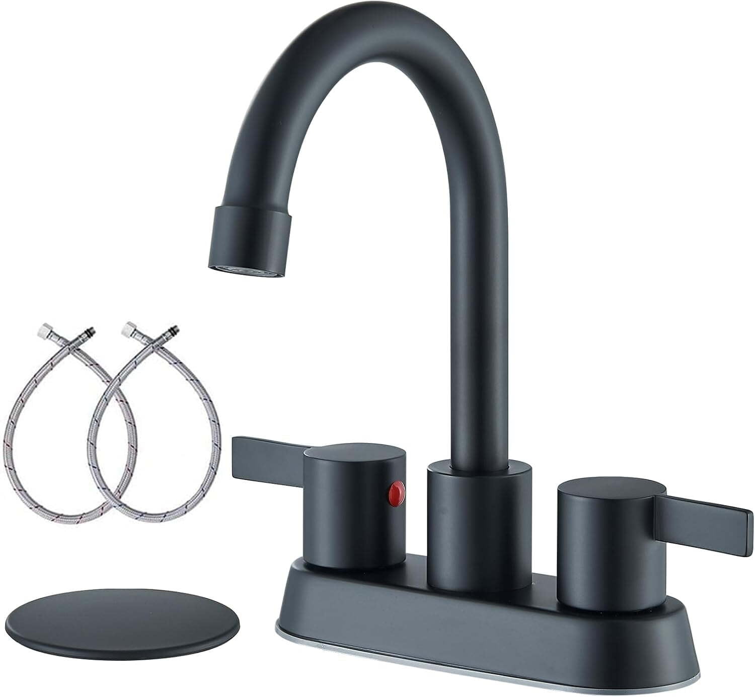 Matte Black Bathroom Sink Faucet 2 Handle 4 Inch Centerset Vanity Mixer ...