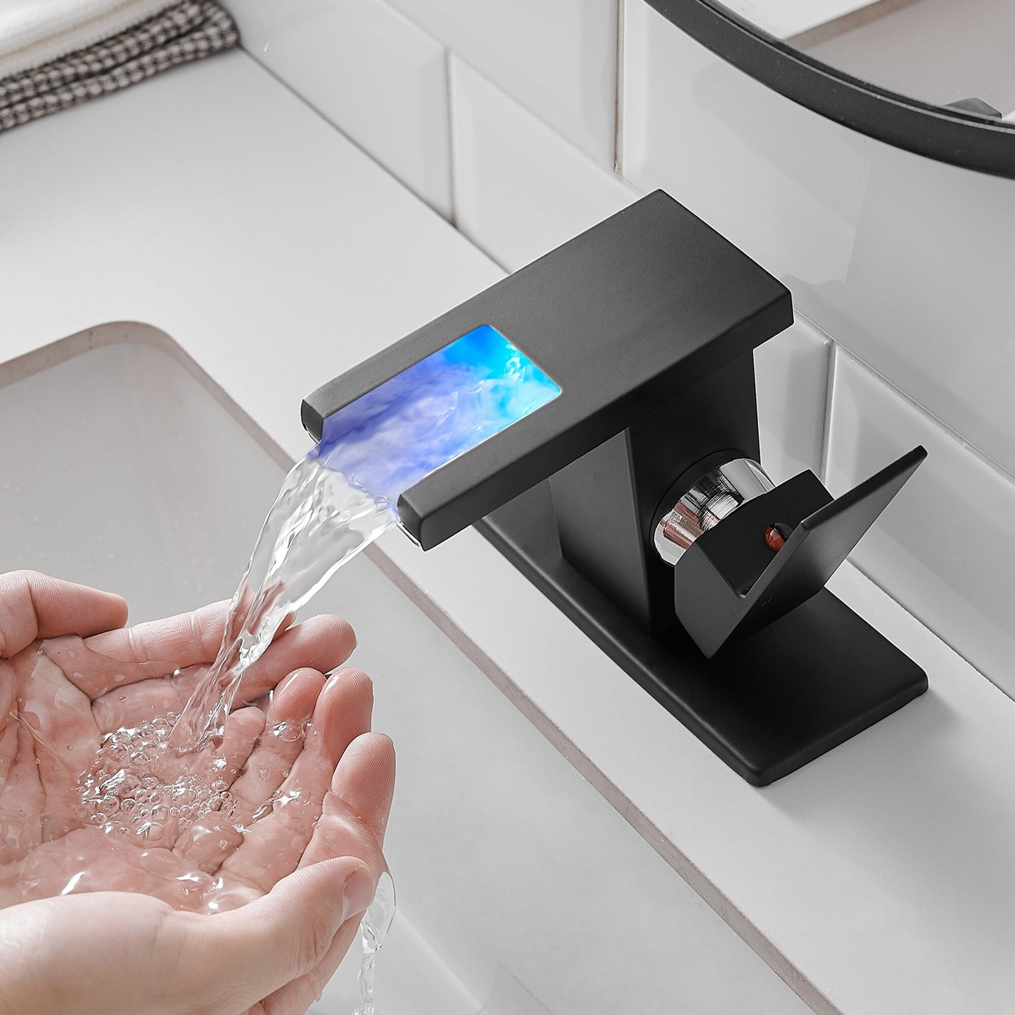 Matte Black Bathroom Sink Faucet with LED tri-color Light - Walmart.com