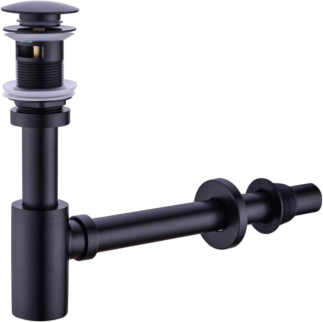Matte Black Bathroom Sink Stopper P-Trap Complete Set Adjustable Bottle ...