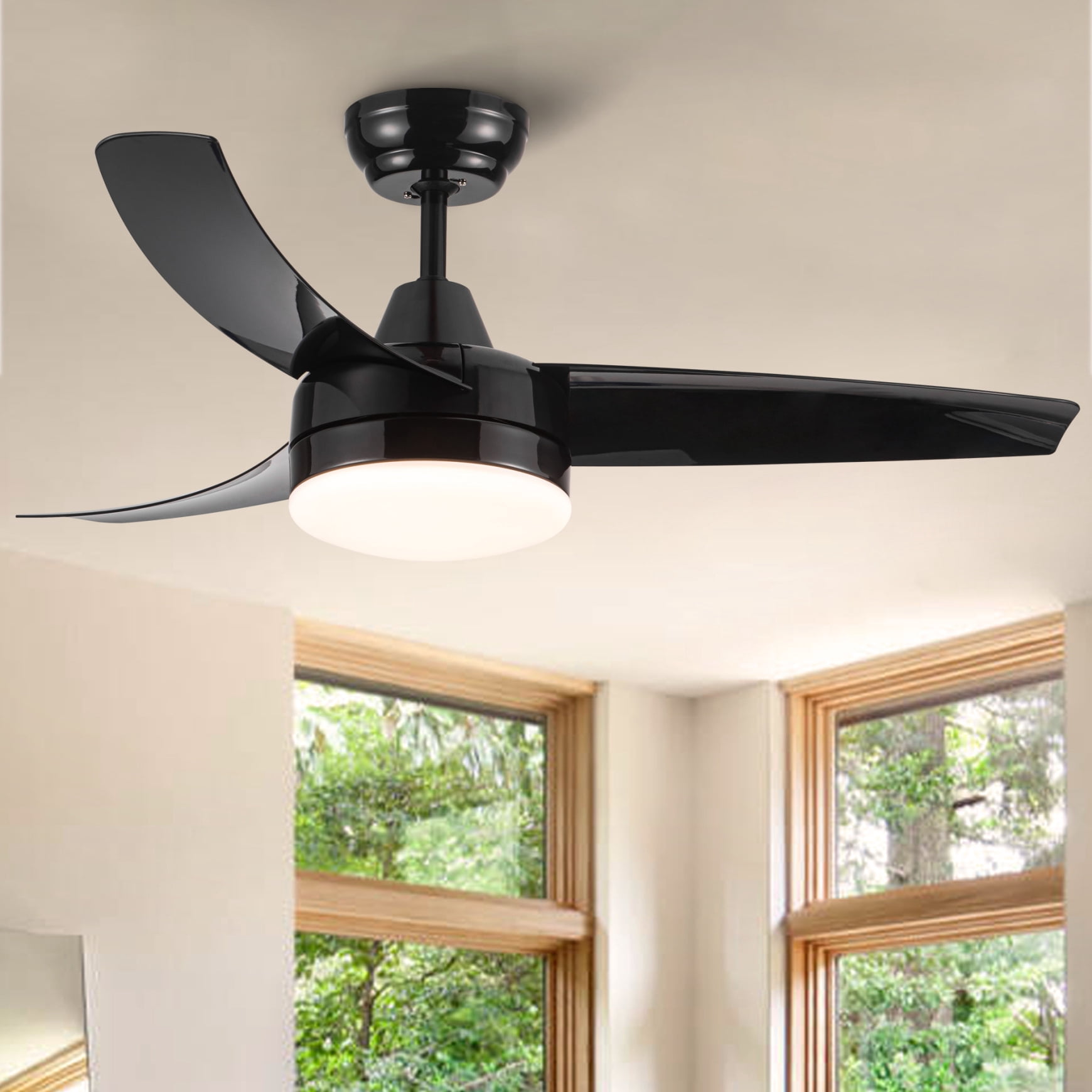 Matte Black Ceiling Fan with Integrated LED Light, Modern Farmhouse ...