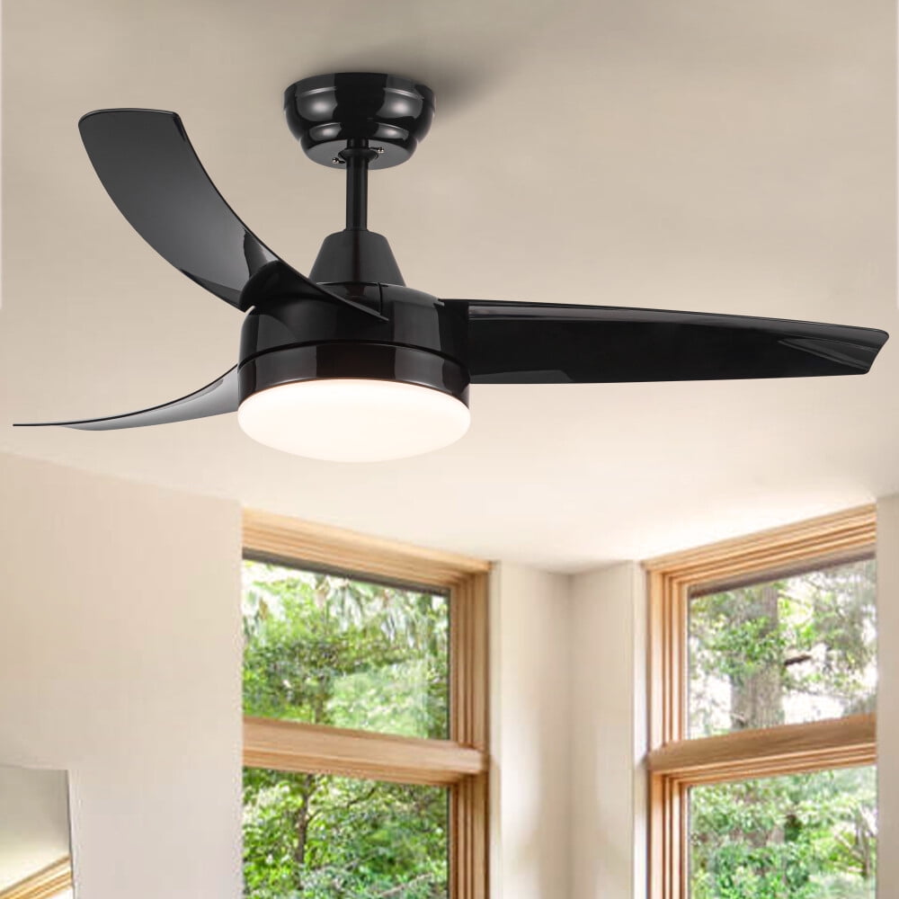Matte Black Ceiling Fan with LED Light Kit - Remote Control Operation ...