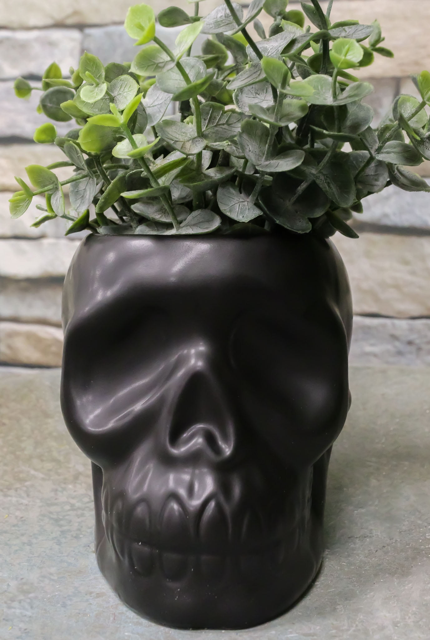 Matte Black Ceramic Day Of The Dead Ghastly Skull Planter Bowl Pot ...