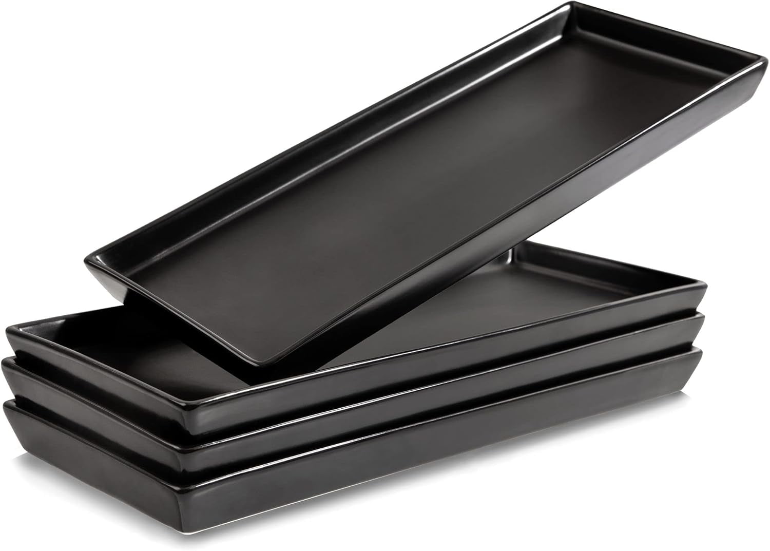 Matte Black Ceramic Serving Platters (14 x 6 Inch Rectangle Plates ...