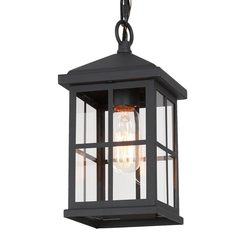 Free Shipping! LNC Matte Black Clear Glass Lantern Outdoor Pendant ...