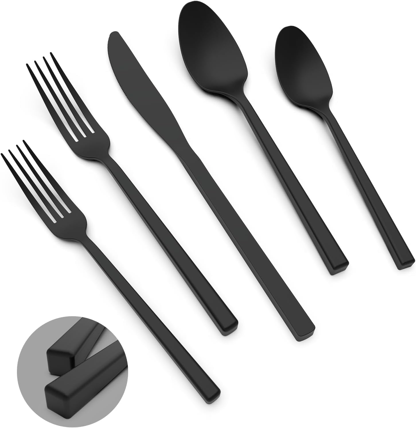 Matte Black Cubic 20-Piece Silverware Set, Forged Stainless Steel ...