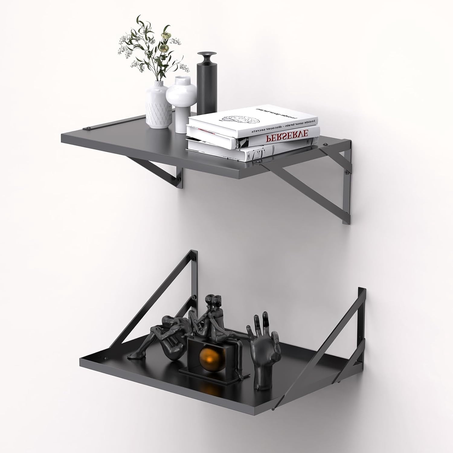 Matte Black Deep Wall Mounted Wall Shelves for Wall, 16W x 12D Metal ...