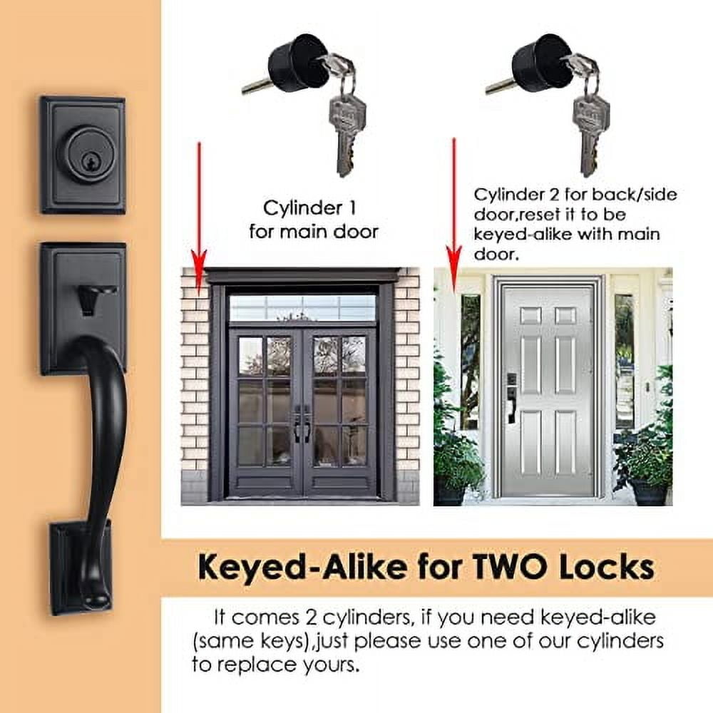 Matte Black Double Door Handle Set with Door Lever Handle,(Keyed and ...