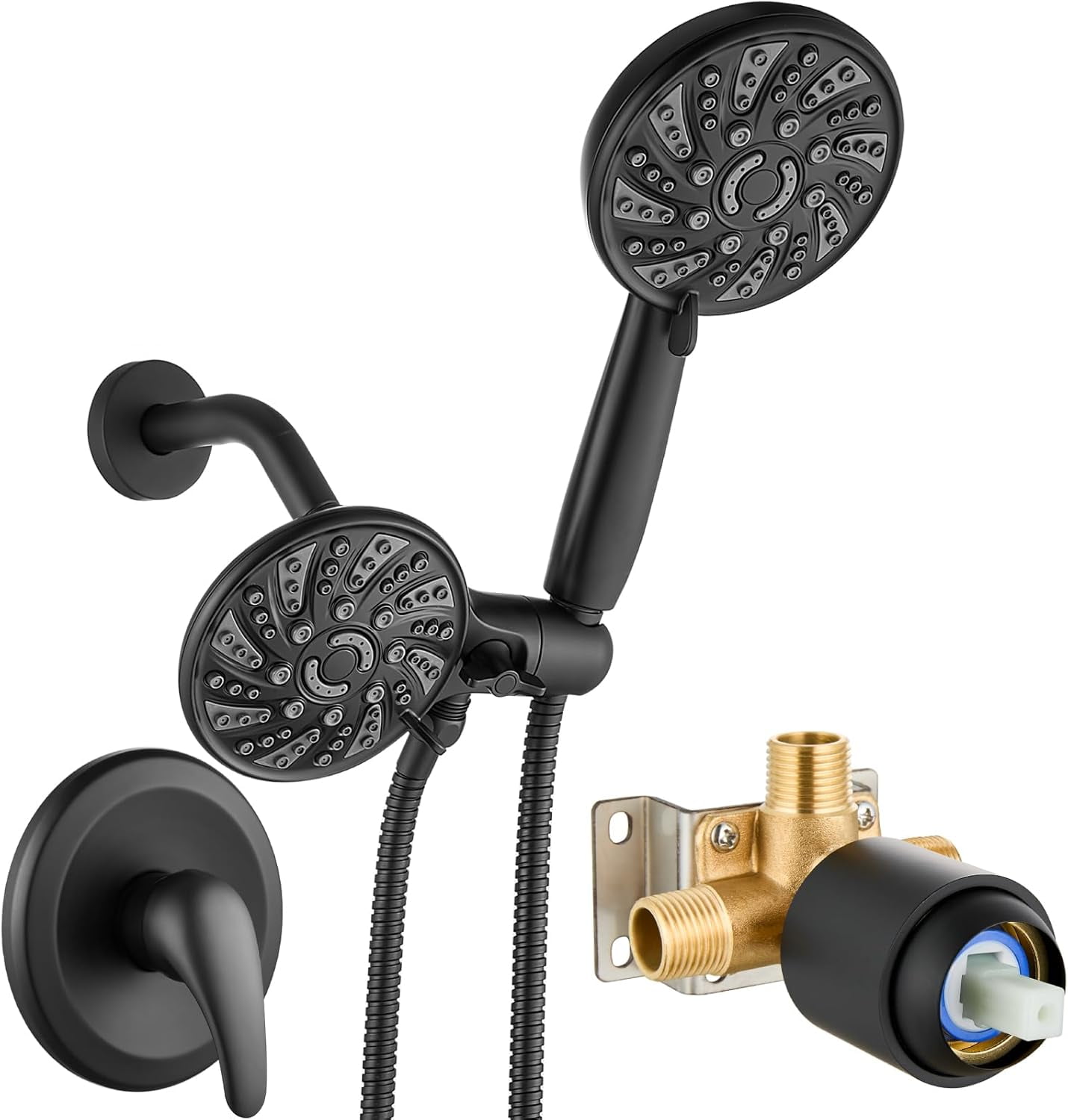Matte Black Dual 2 in 1 Shower Head Kit with High Pressure Combo System ...