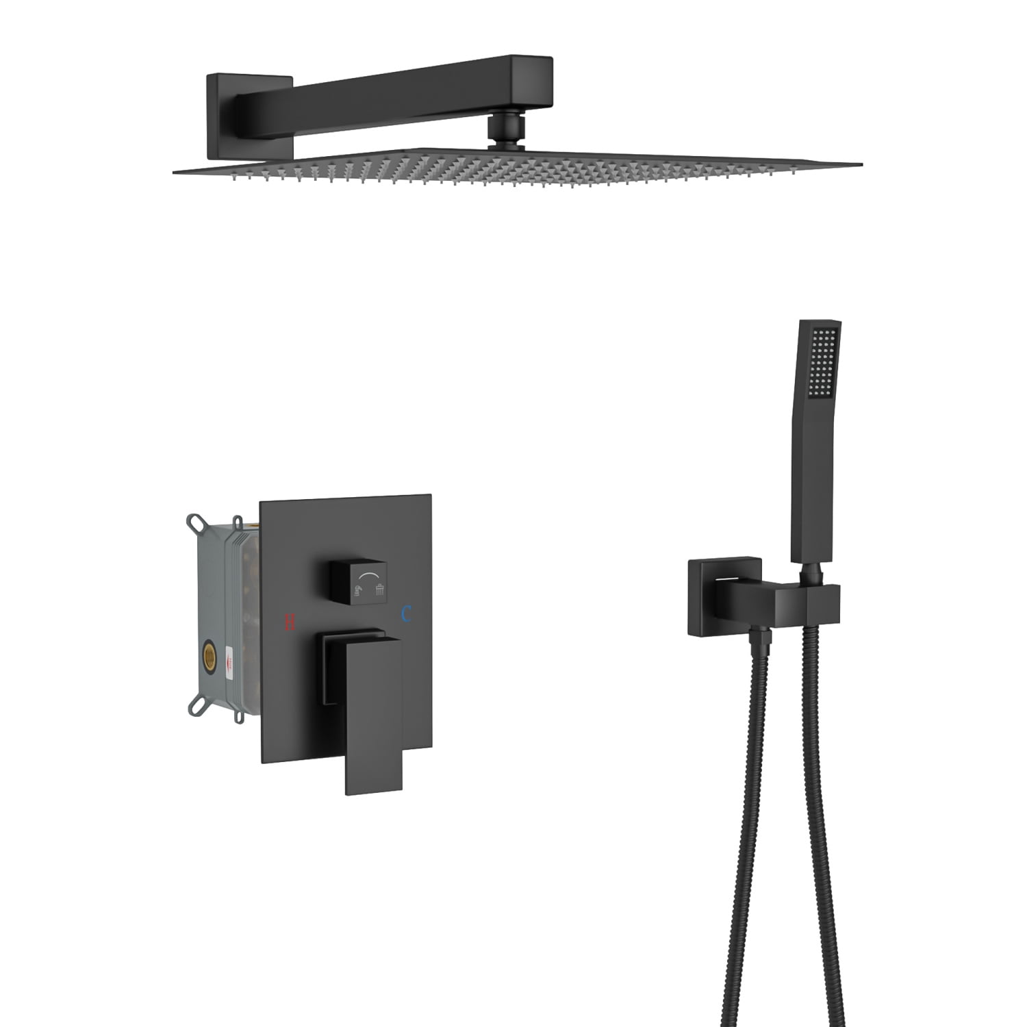Matte Black Dual Shower Head System - Wall Mounted Square Design with ...
