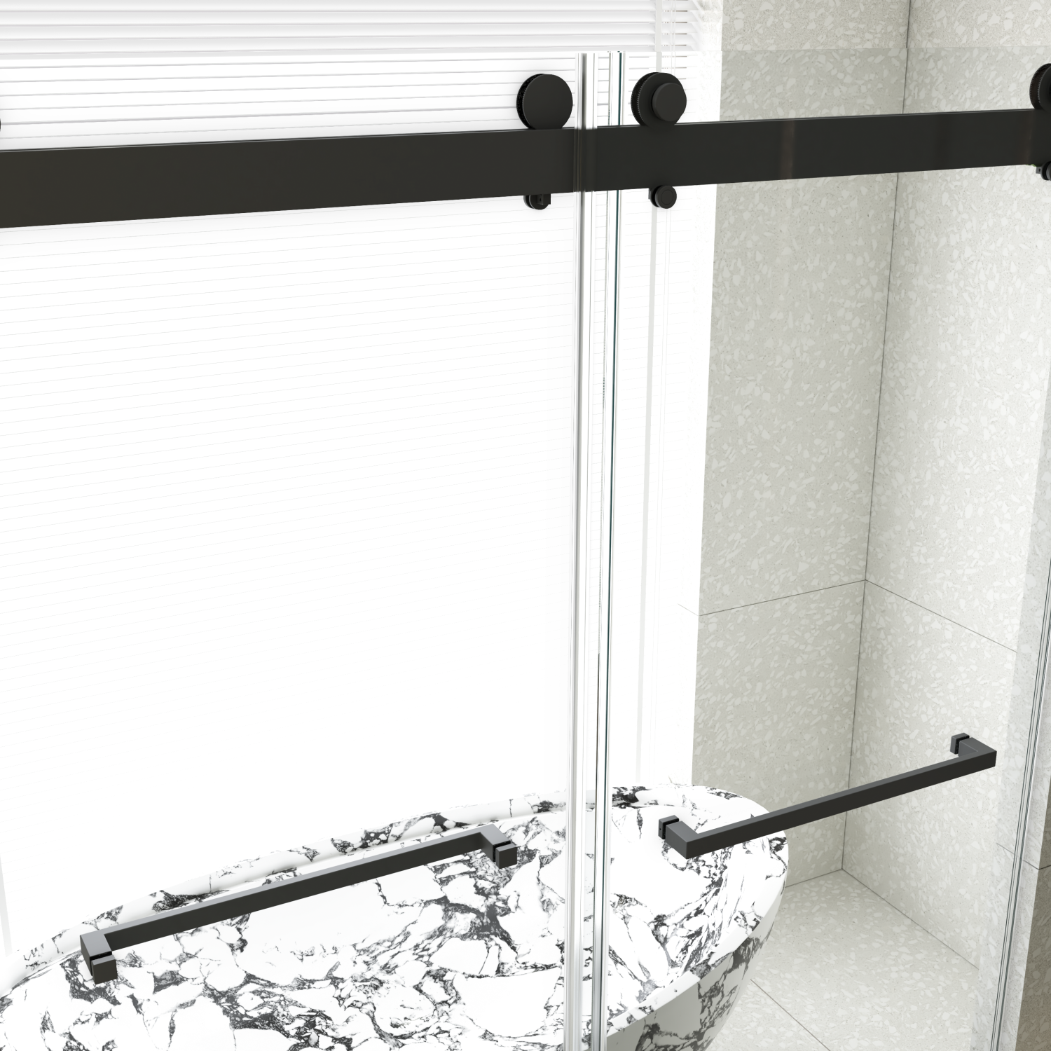 Matte Black Frameless Double Sliding Soft-Close Shower Door - 56-60 ...
