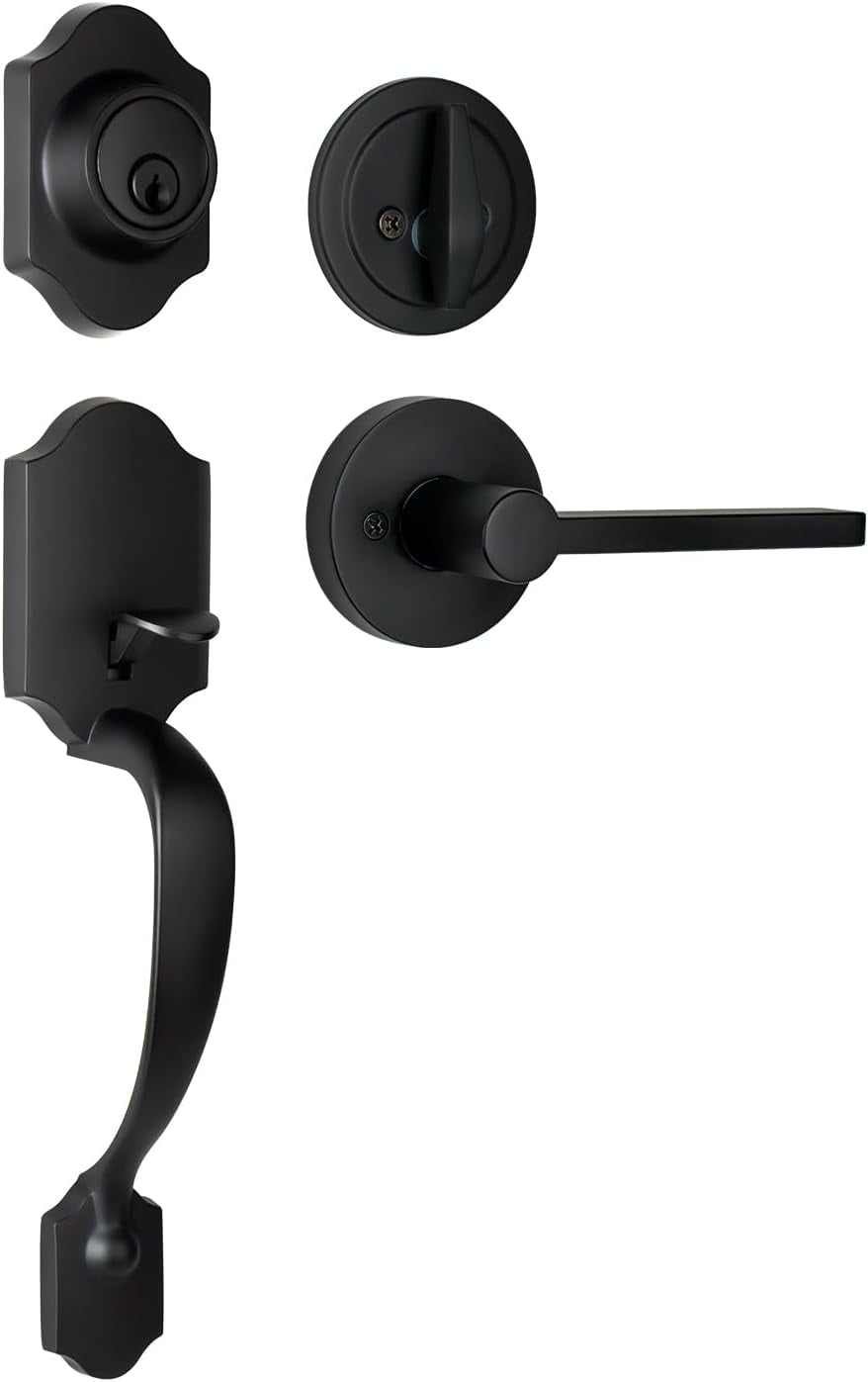Matte Black Front Door Handle Lock Set - Easy Installation - Adjustable ...