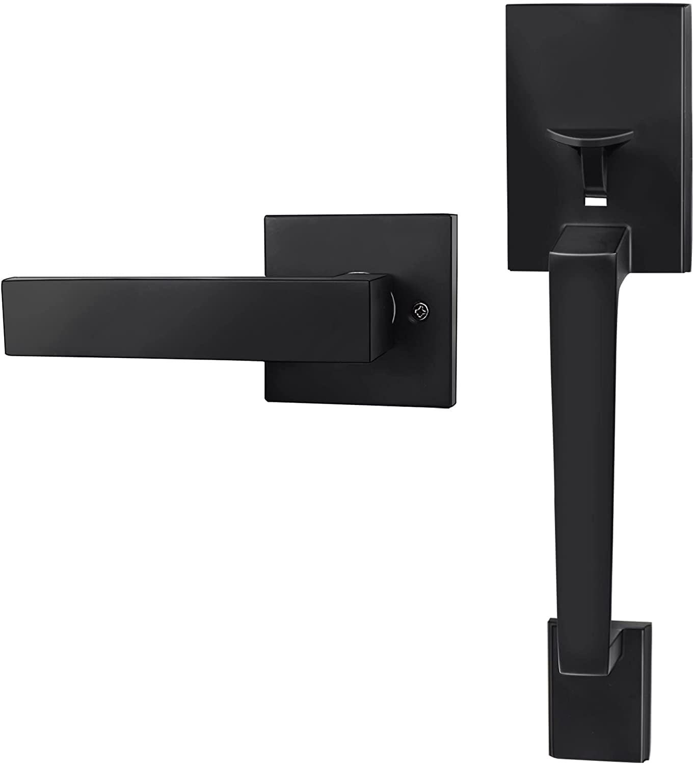 Matte Black Front Door Handle Set with Reversible Lever - Exterior Door ...