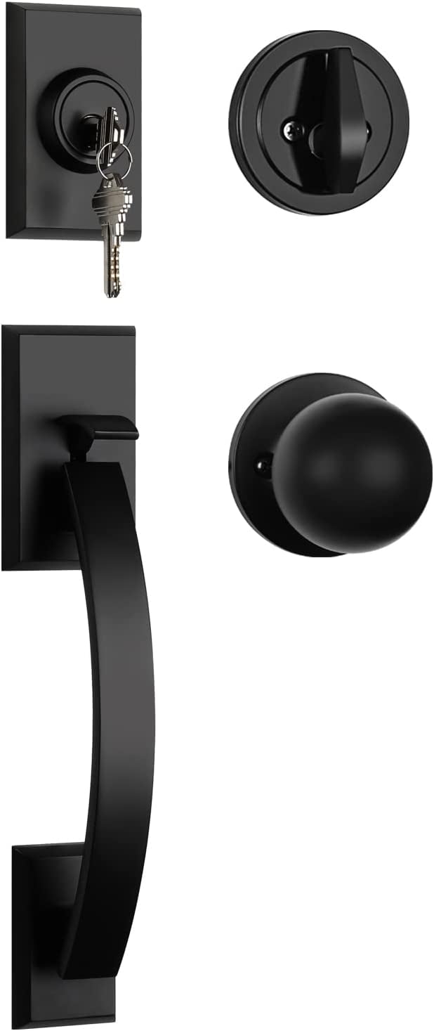 Matte Black Front Door Handle and Deadbolt Set Exterior, Black Front ...