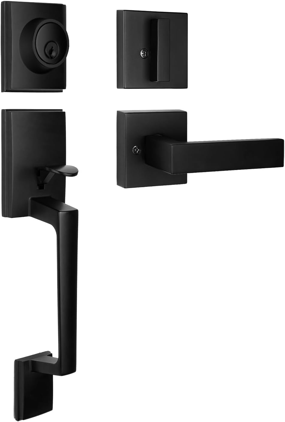 Matte Black Front Door Handle with Deadbolt Set, Single Cylinder Handle ...