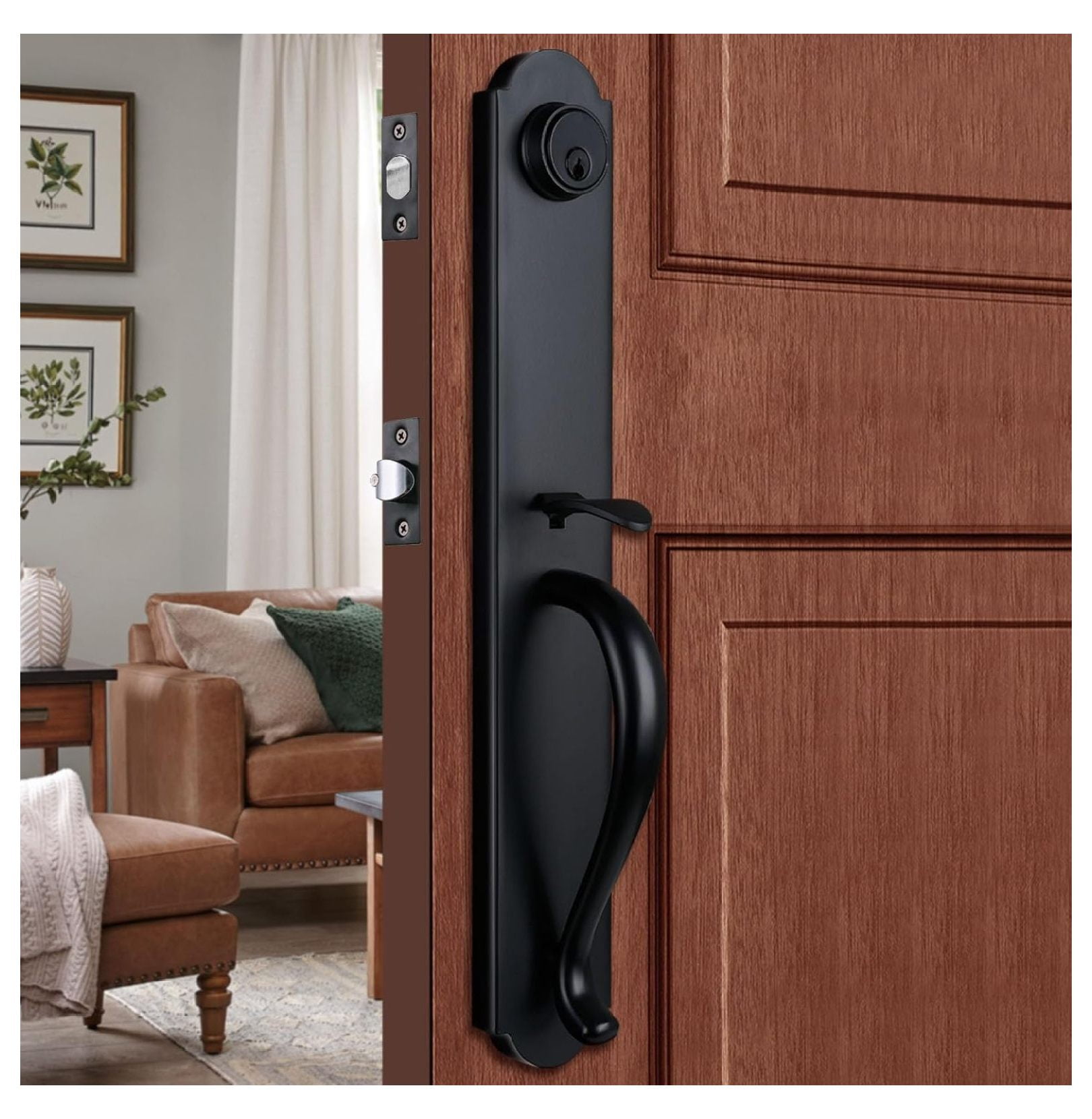 Matte Black Front Door Handleset in Camelot Trim, Heavy Duty Keyed ...