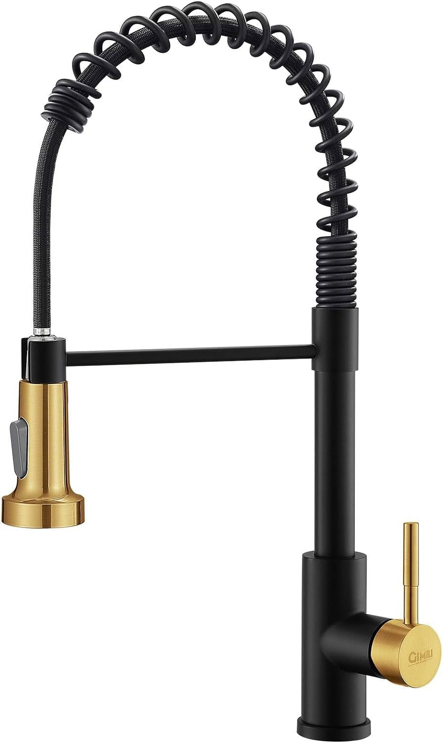 Matte Black&Gold Kitchen Faucet with Pull Down Sprayer Commercial ...