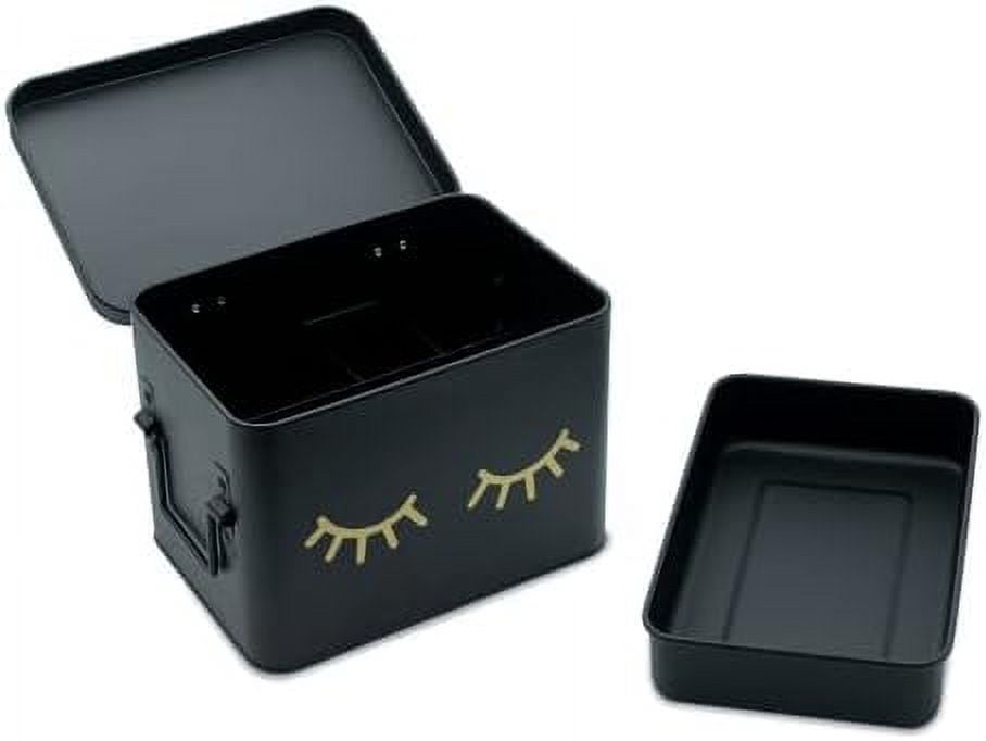 Matte Black & Gold Metal Storage Box - Removable Tray, Multipurpose Tin ...