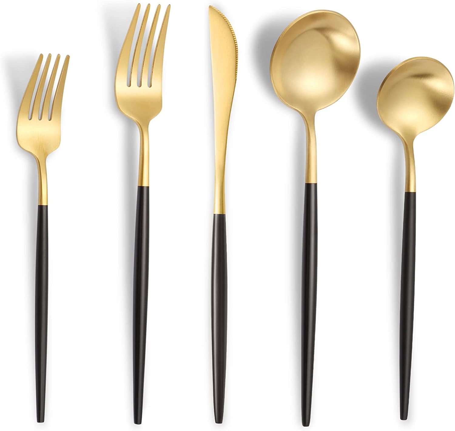 Matte Black Gold Silverware Set for 4,Modern Stainless Steel Brushed ...