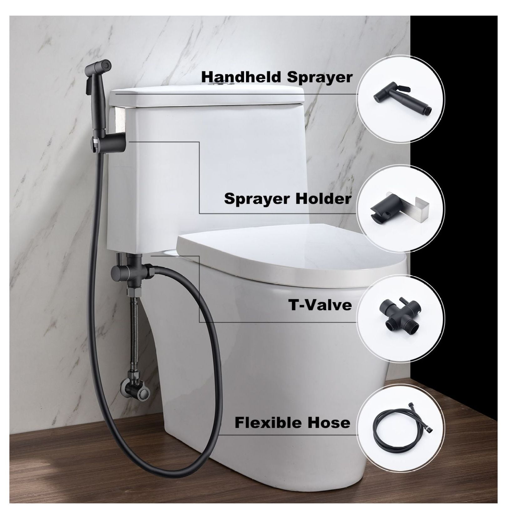 Matte Black Handheld Bidet Sprayer Kit - Stainless Steel High-Pressure ...