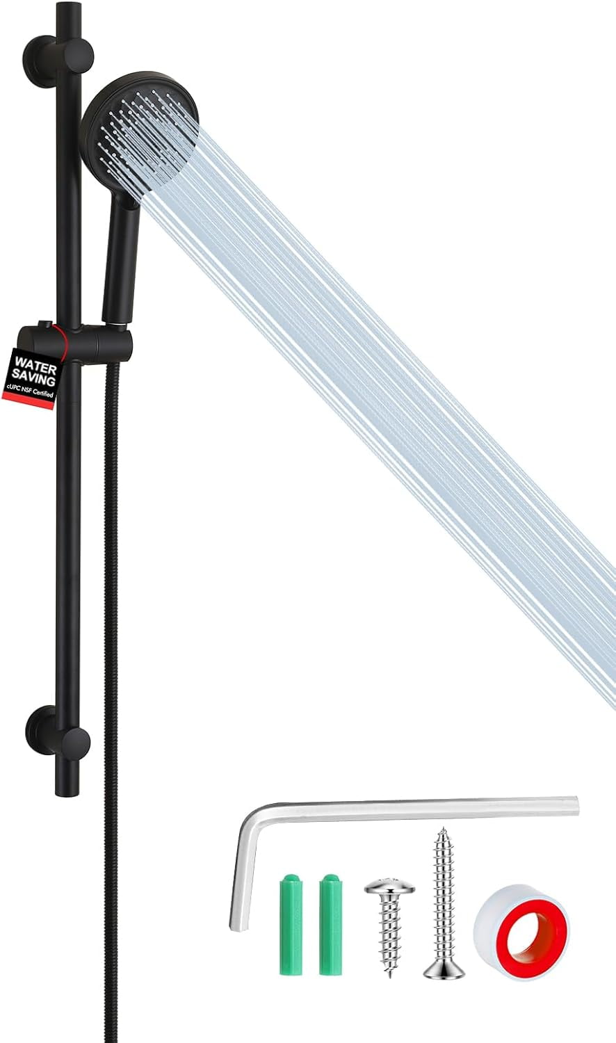 Matte Black Handheld Shower Head with Slide Bar, 2.5GPM High Pressure 3 ...