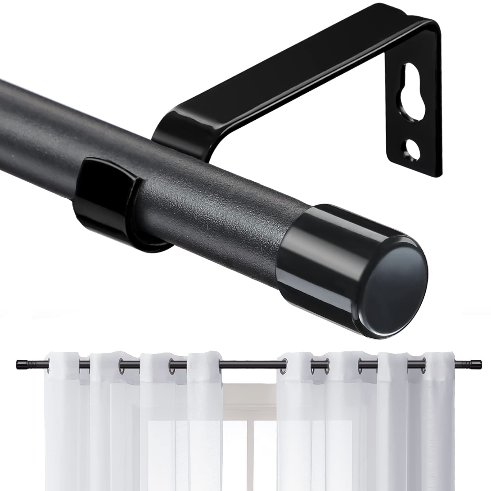 Matte Black Heavy Duty Curtain Rod Set for Windows 66 to 120 Inches, 5/ ...
