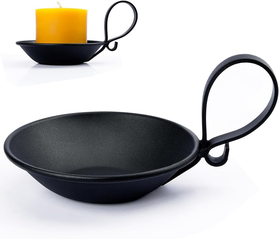 Matte Black Iron Pillar Candle Holder, with Handle, Simple Industrial ...