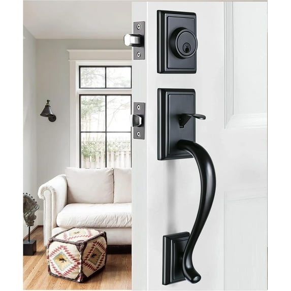 Matte Black Keyed Entry HandleSet Front Door Entrance Handle and ...