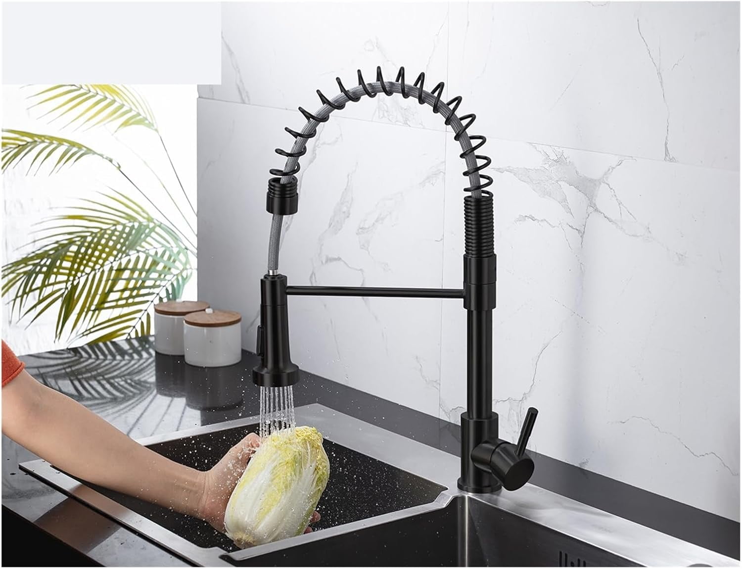 Matte Black Kitchen Faucet Countertop Mount Mixer Faucet 360 Degree ...