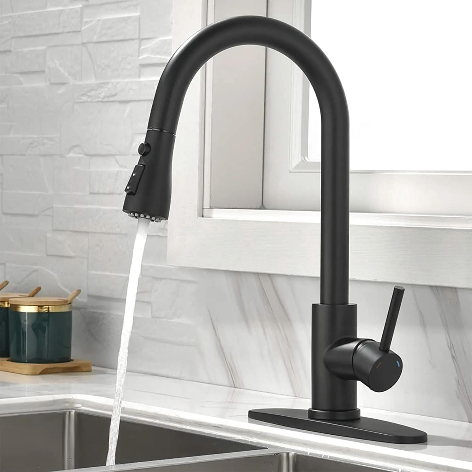 Matte Black Single Handle, Standard Kitchen Faucet with Full Range 360 ...