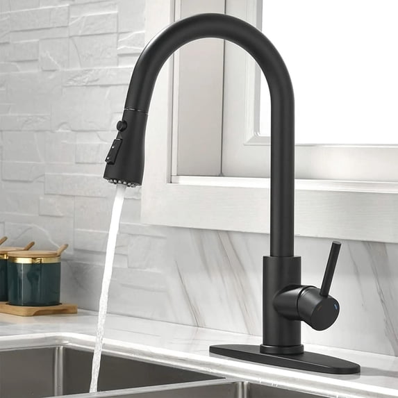 Matte Black Single Handle, Standard Kitchen Faucet with Full Range 360 ...