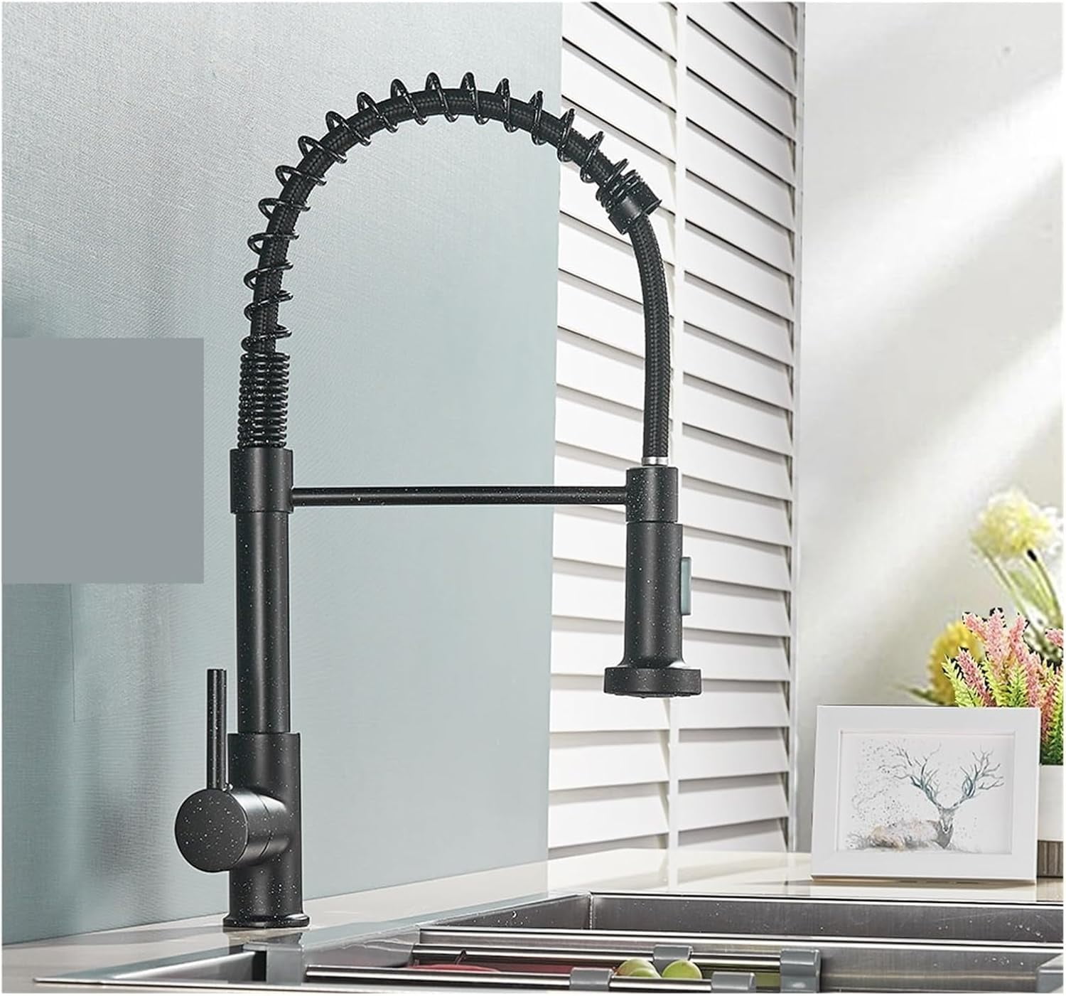Matte Black Kitchen Sink Faucet One Handle Spring Hot and Cold Water ...