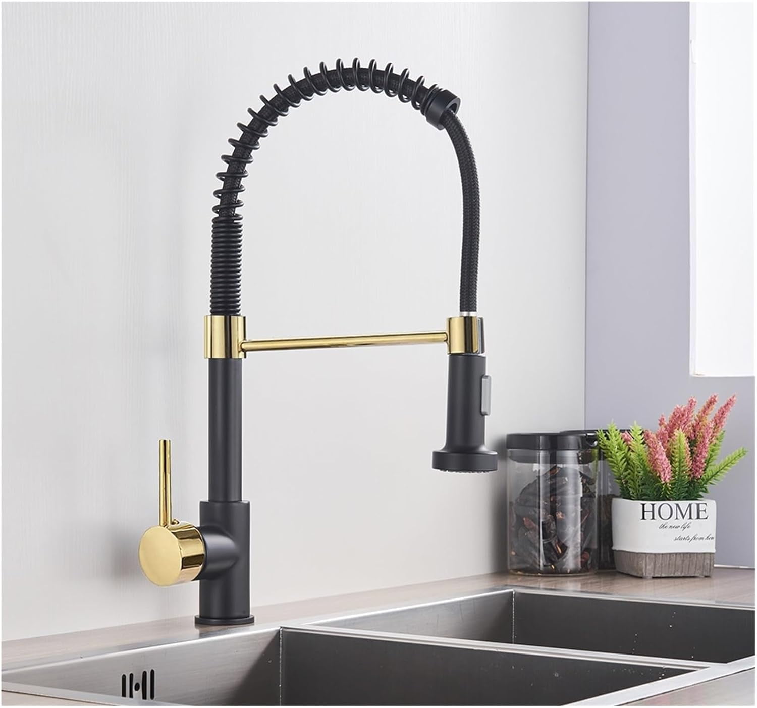 Matte Black Kitchen Sink Faucet One Handle Spring Hot and Cold Water ...