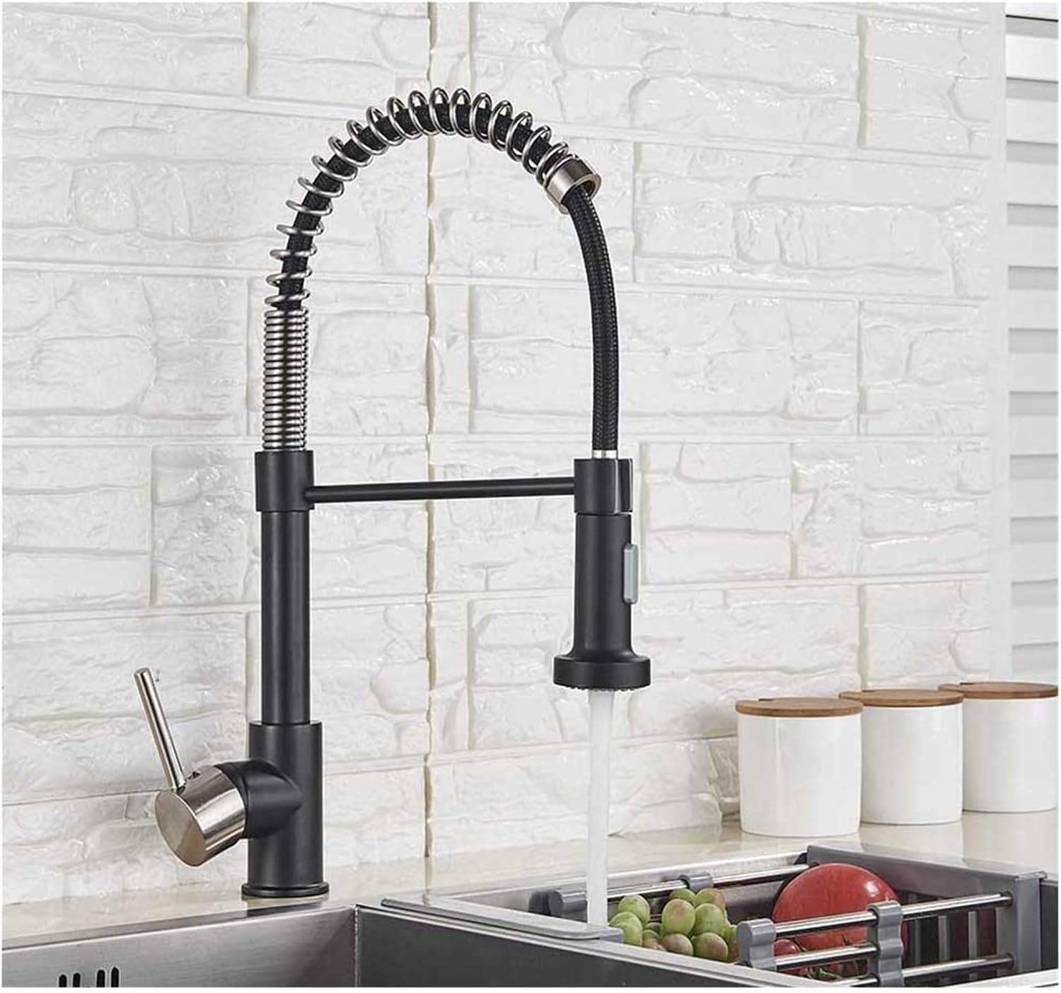 Matte Black Kitchen Sink Faucet One Handle Spring Hot and Cold Water ...