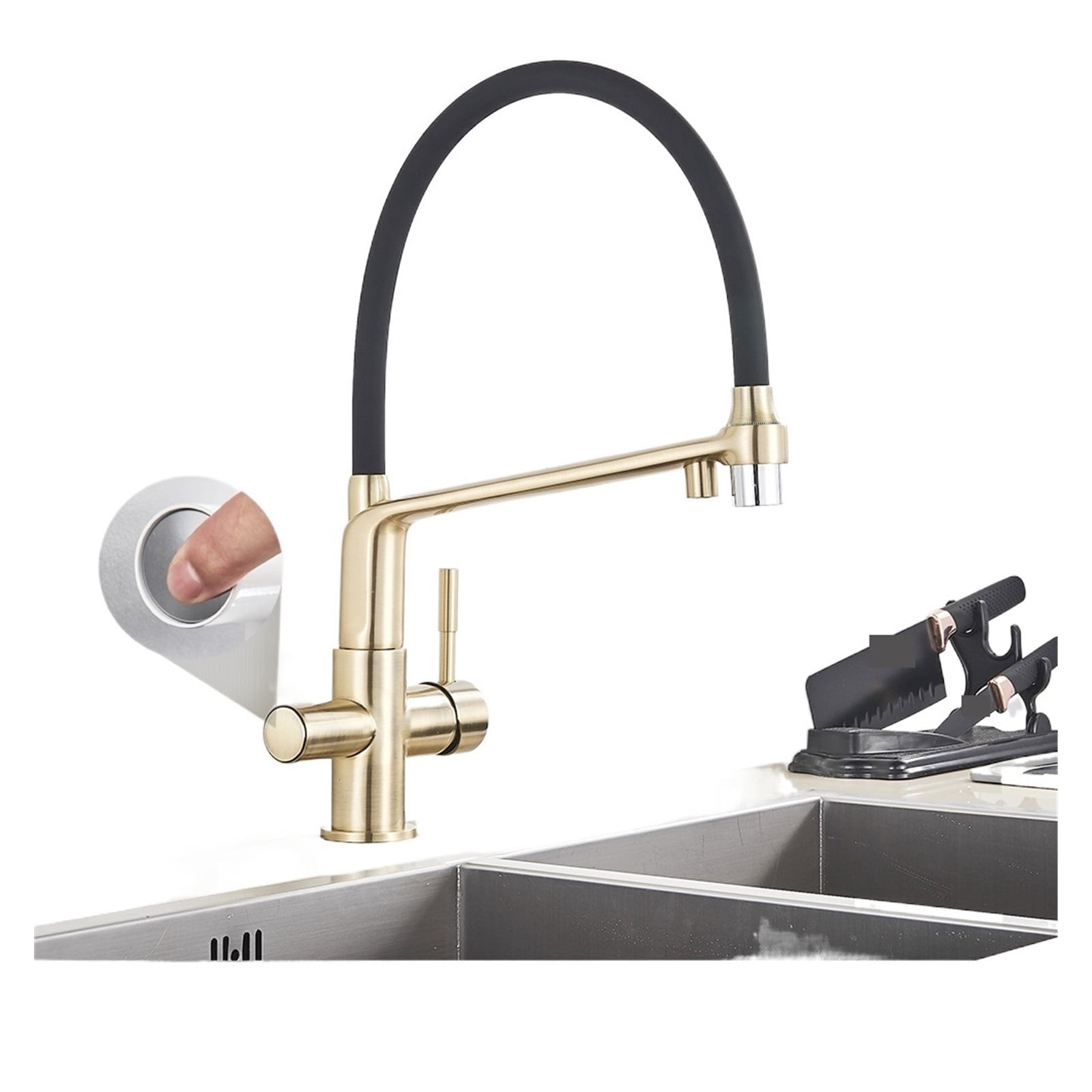 Matte Black Kitchen Sink Faucet Tap Pure Water Filter Mixer Crane Dual ...
