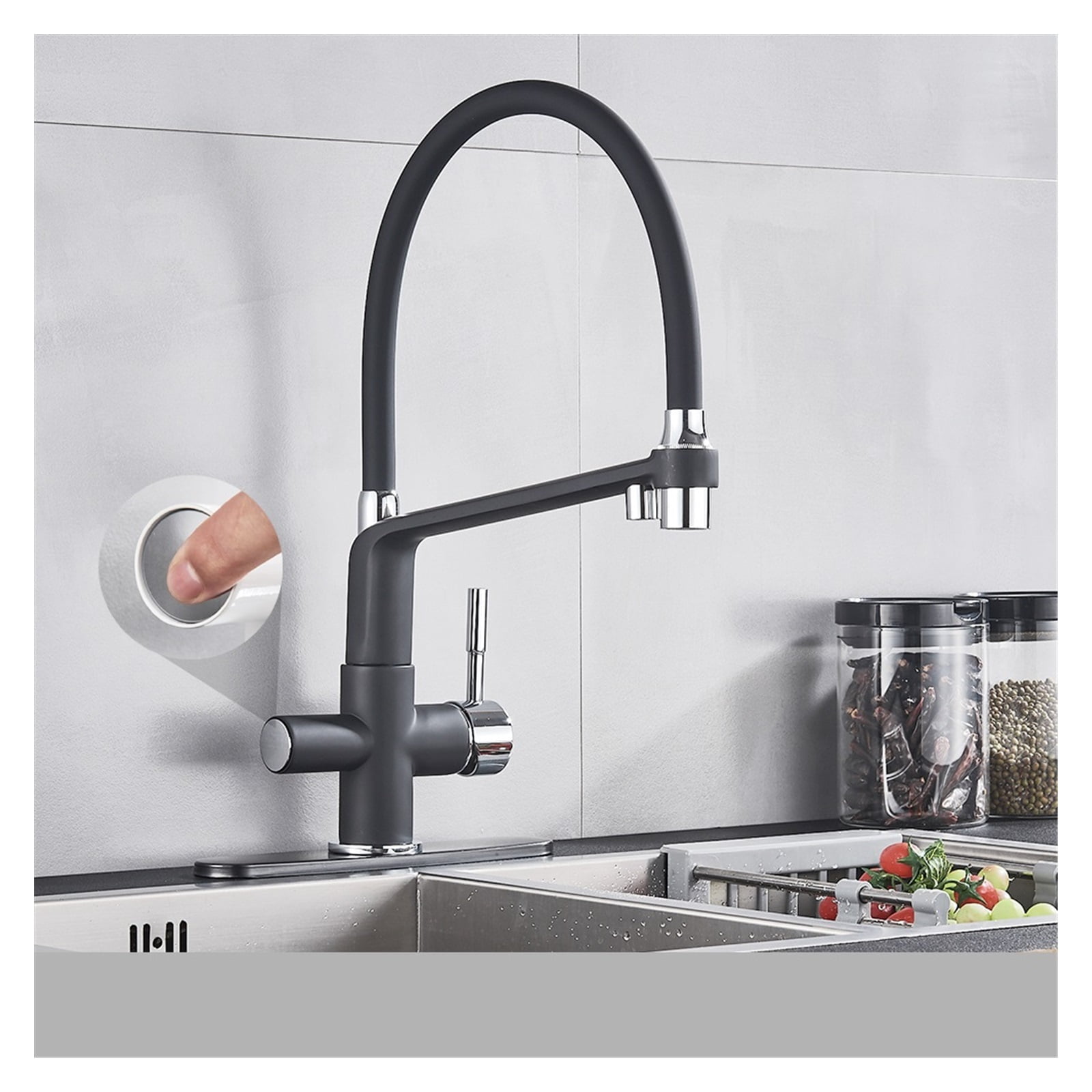 Matte Black Kitchen Sink Faucet Tap Pure Water Filter Mixer Crane Dual ...