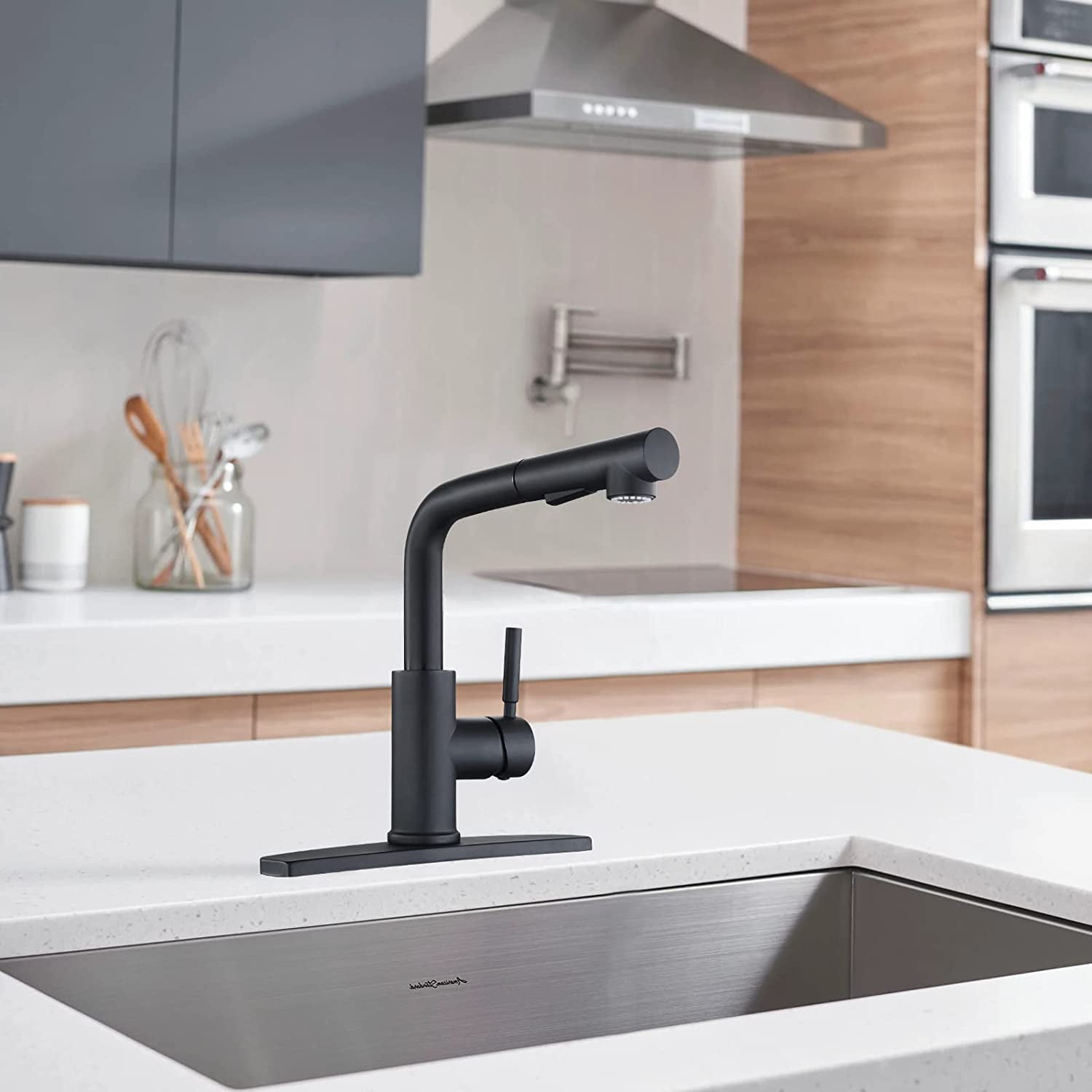 Matte Black Kitchen Sink Faucet with Pull Down Sprayer Single Lever ...