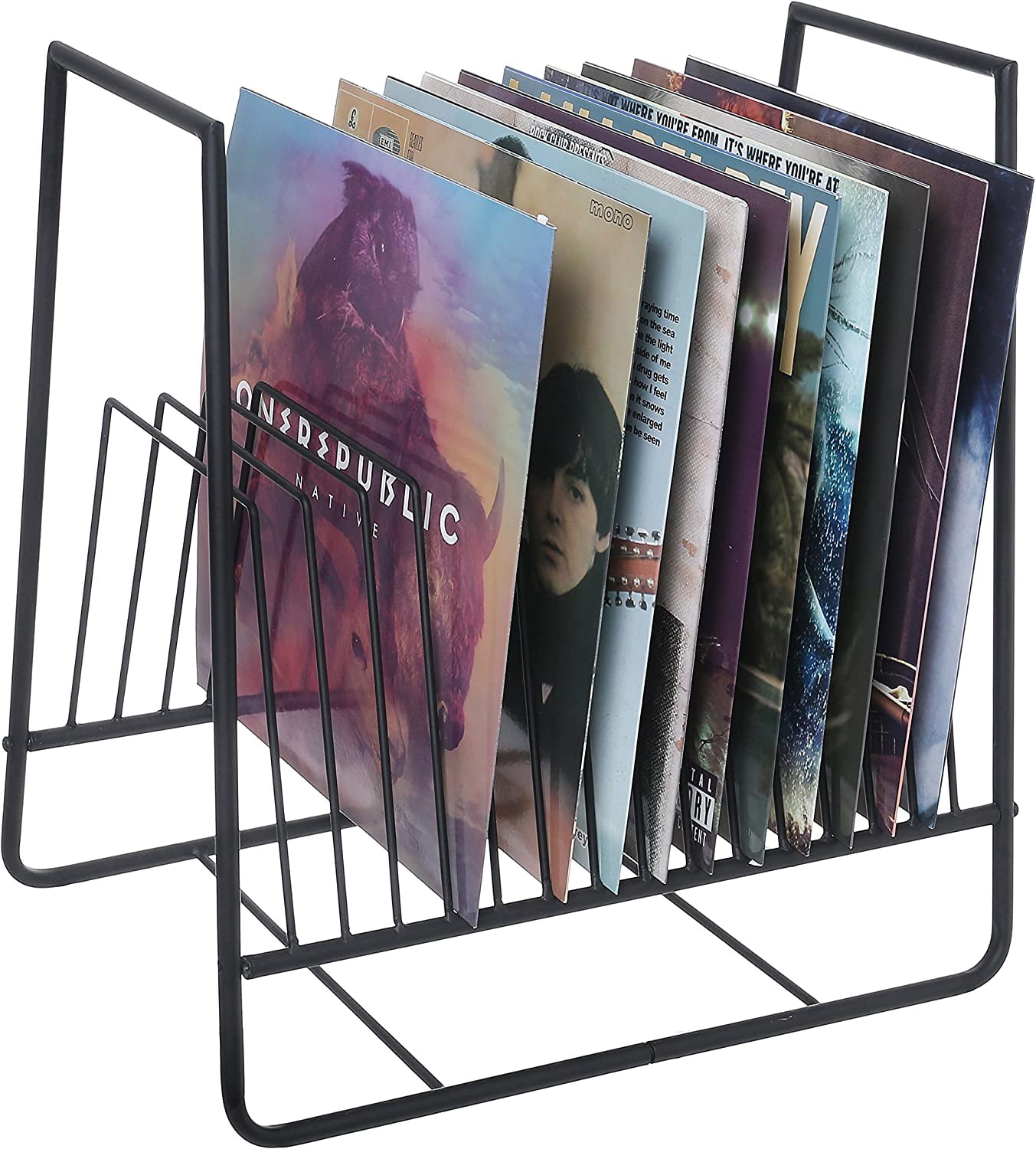 Matte Black Metal Vinyl Record Storage Holder Rack 16-Slot Display ...