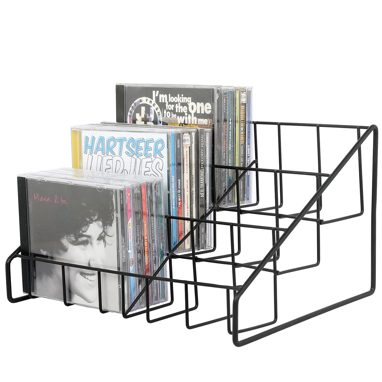 Matte Black Metal Wire CD Holder Storage Stand, 3 Tier Media Jewel Case ...