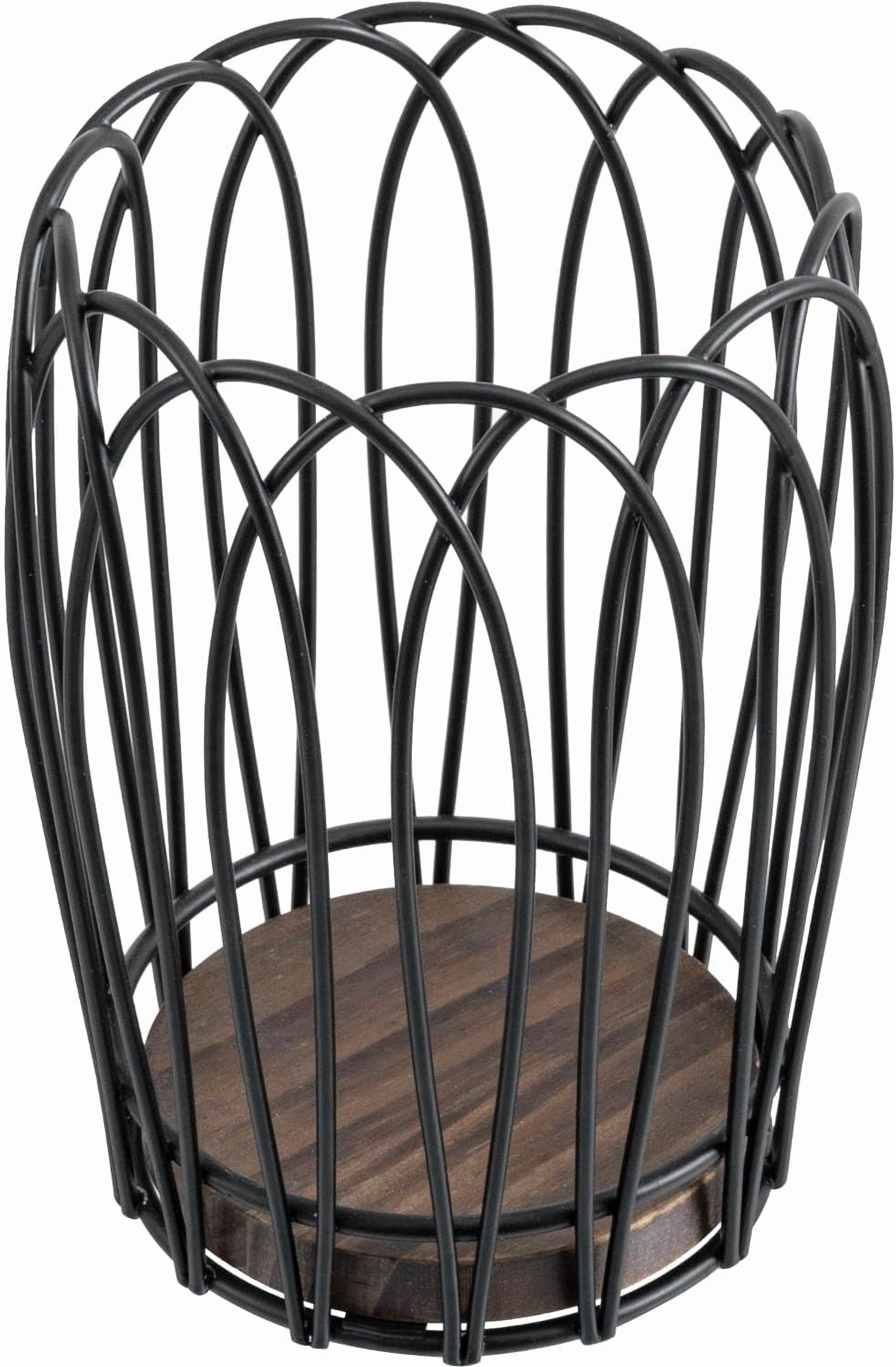 Matte Black Metal Wire Cooking Utensil Holder with Burnt Wood Round ...